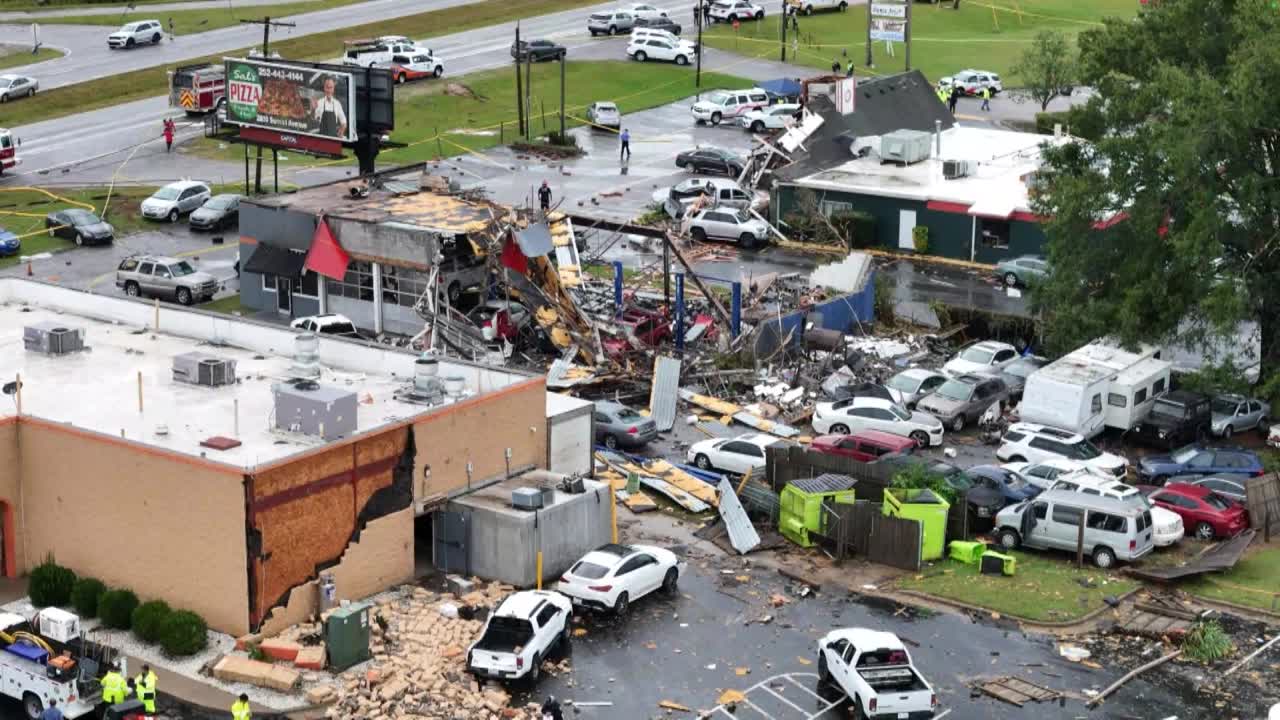 Aerial view of tornado damage in Rocky Mount | Sky Eye 17 – CBS17.com